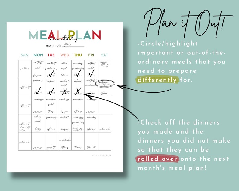 Printable Monthly Meal Plan, Meal Plan Calendar, Monthly Menu Plan ...