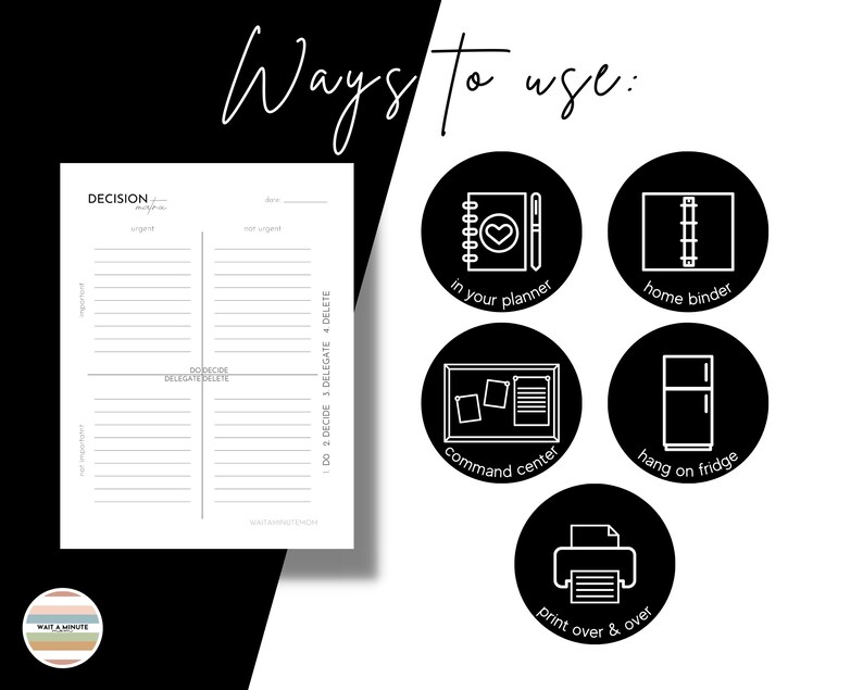 Minimalist Decision Matrix Printable, Priority Matrix Worksheet for ...