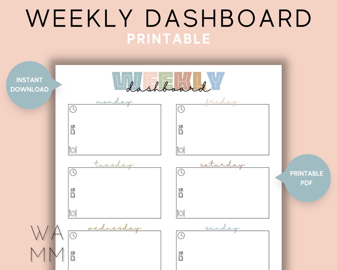 Weekly Dashboard Printable for Busy Moms, Simple Weekly Overview, Week ...