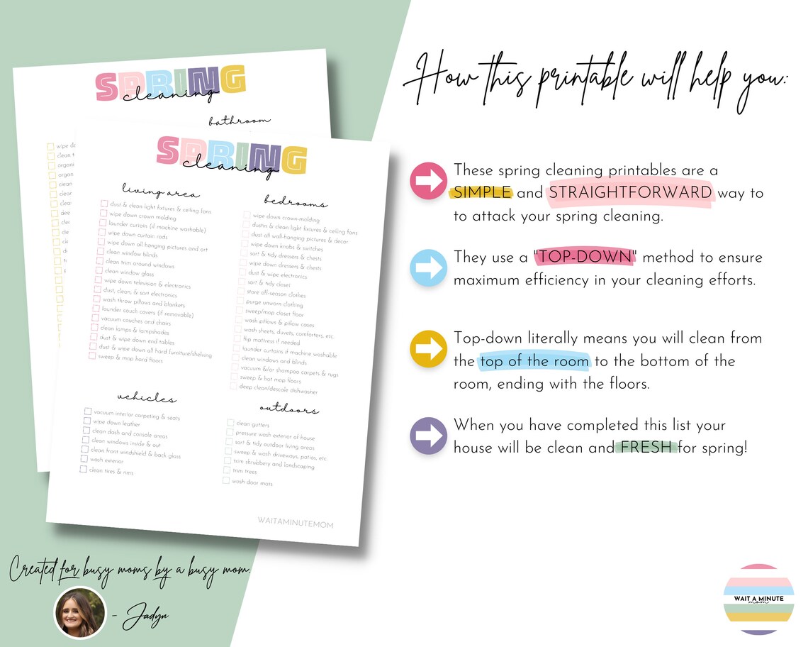 Room By Room Spring Cleaning Checklist Printable Whole House Etsy