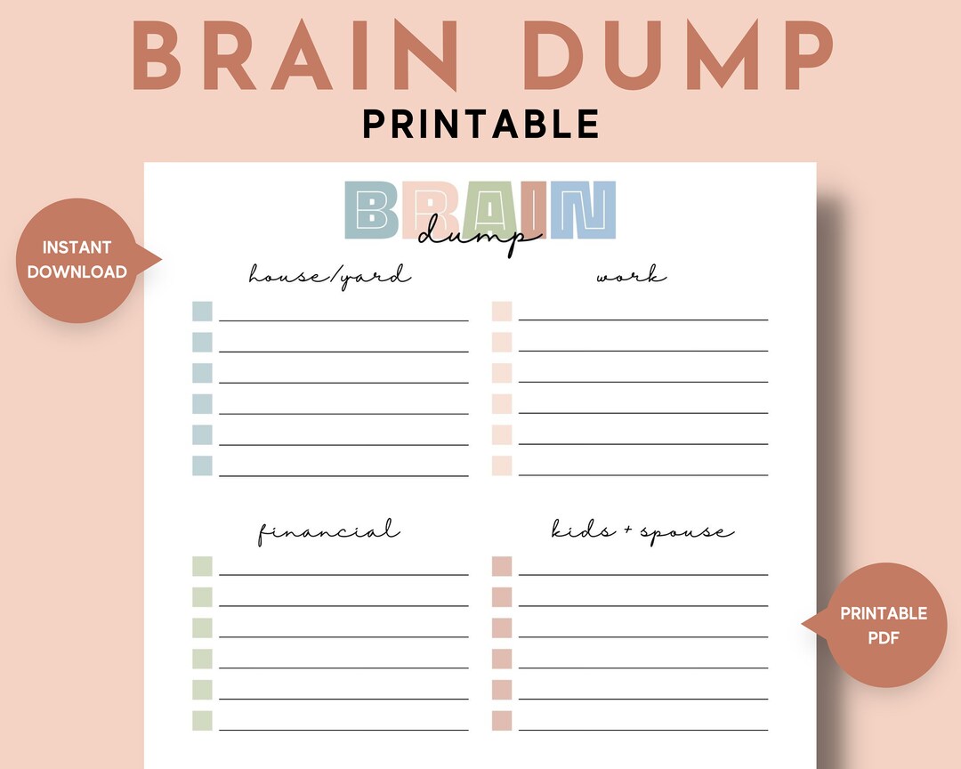 Brain Dump Printable, Thought Organizer Worksheet for Busy Moms, Task ...