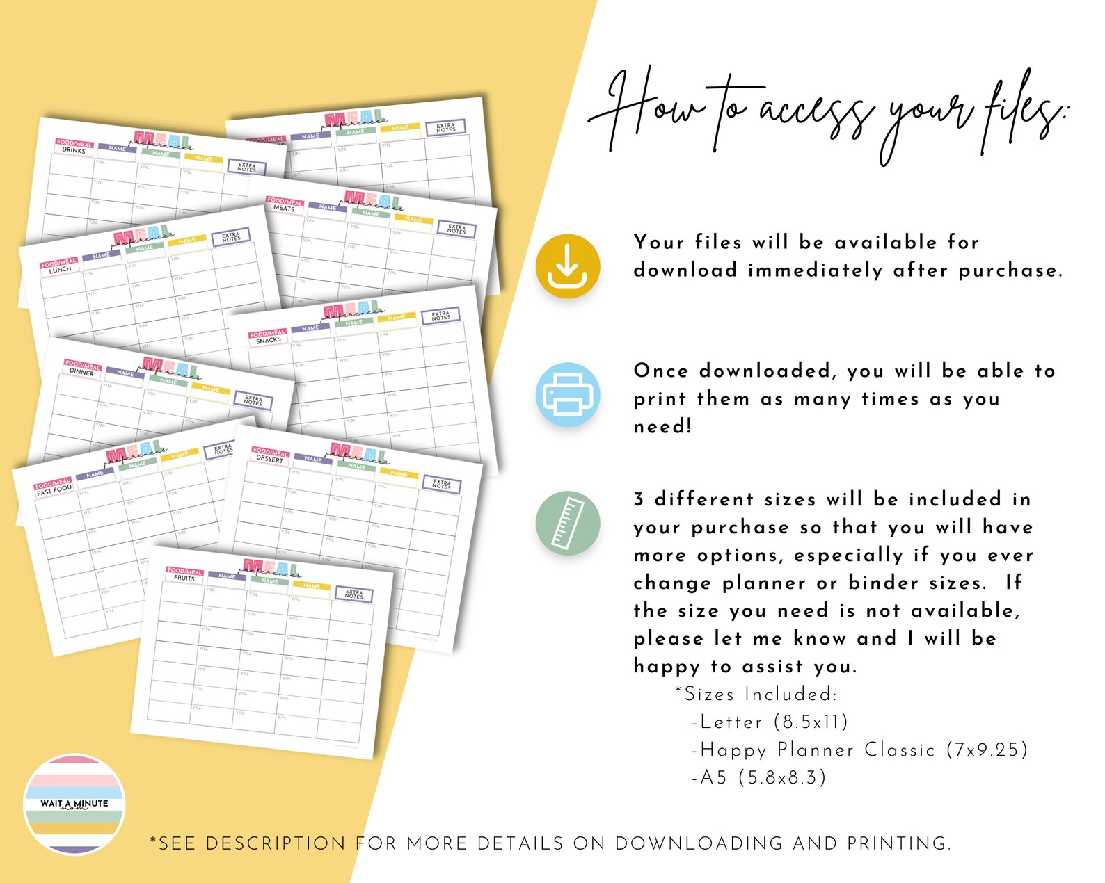 Kids' Meal Preferences Tracker Sheets, Meal Preferences Chart for ...