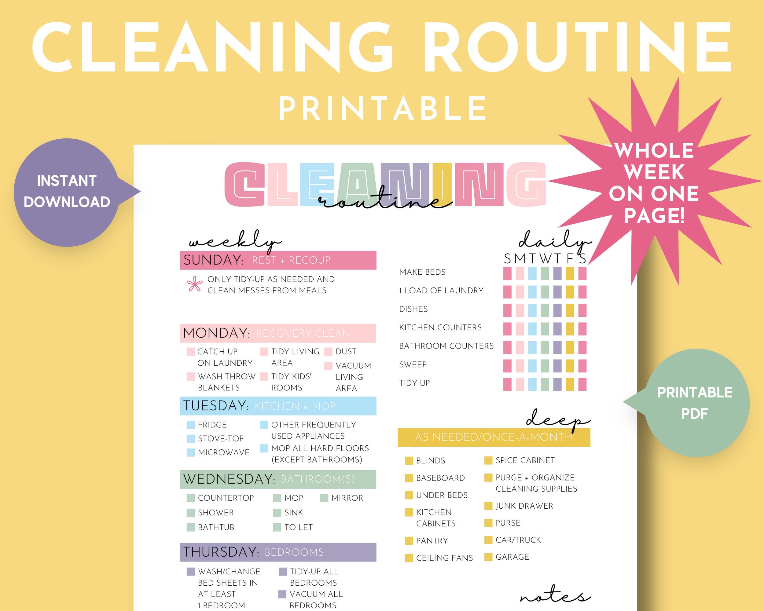Simple Weekly Cleaning Routine Printable Busy Mom Cleaning - Etsy