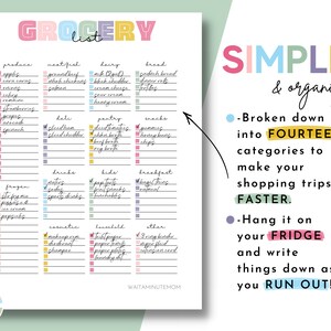 Grocery List Printable With Sections, Organized Grocery Store Checklist ...
