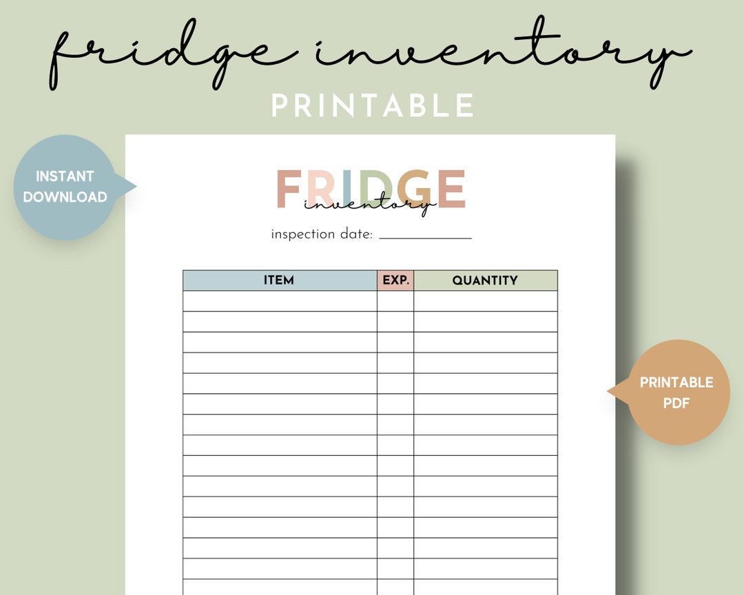 Simple Fridge Inventory List Printable, Fridge Contents Tracker, Family ...