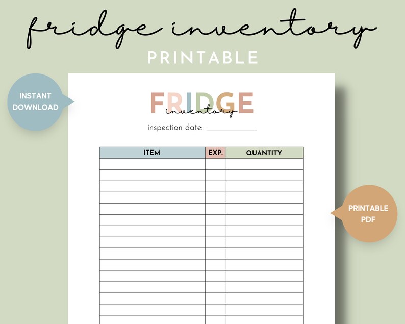 Simple Fridge Inventory List Printable, Fridge Contents Tracker, Family ...