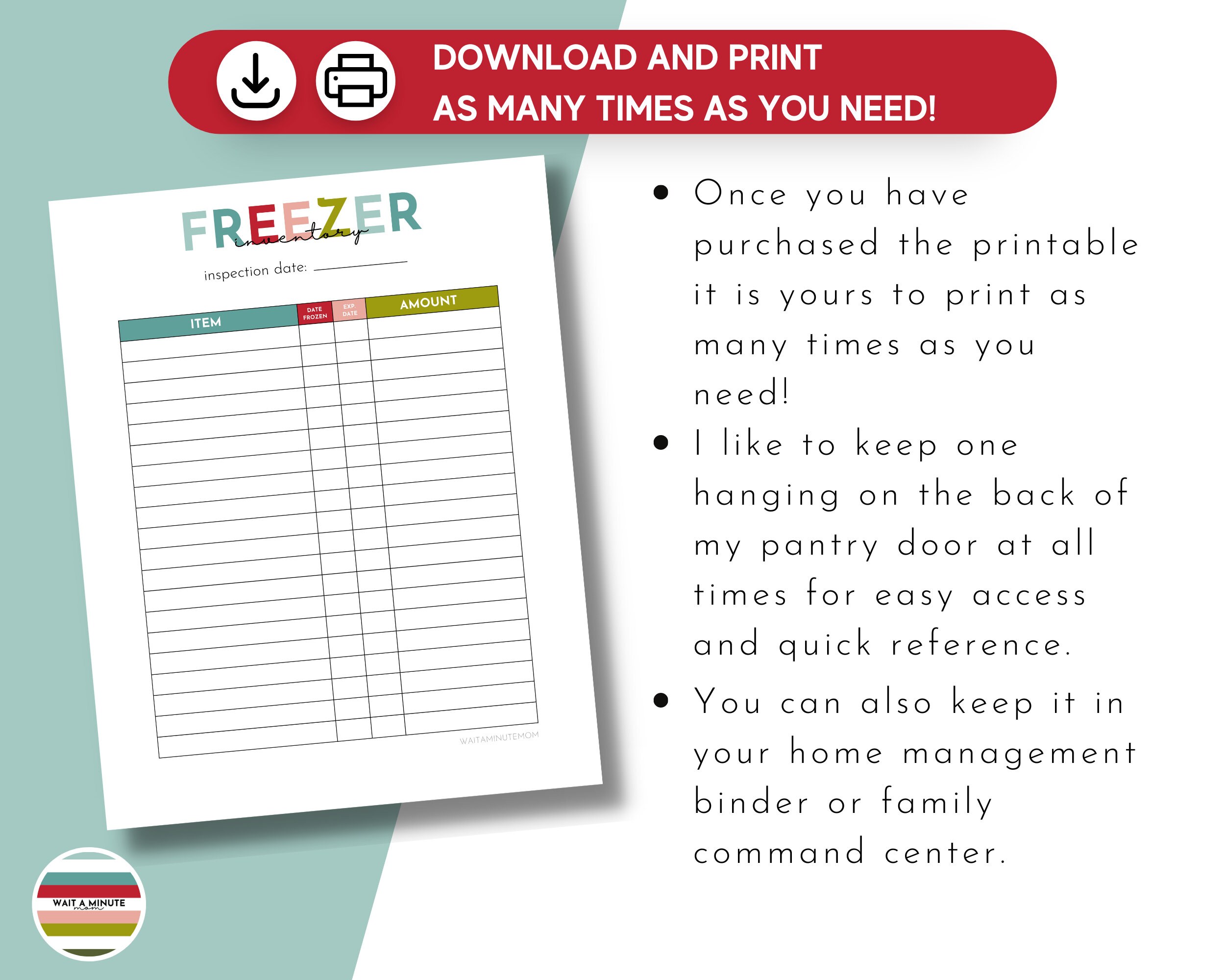 Printable Freezer Inventory, Simple Freezer Contents Tracker, Frozen ...