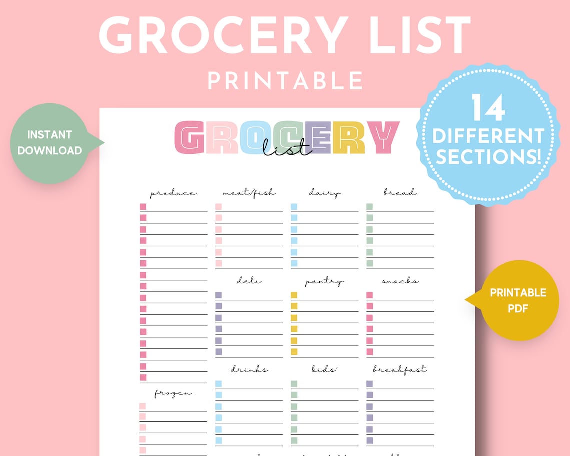 Categorized Grocery List Printable, Organized Grocery Store Checklist ...