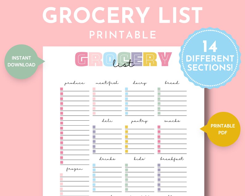 Categorized Grocery List Printable, Organized Grocery Store Checklist ...