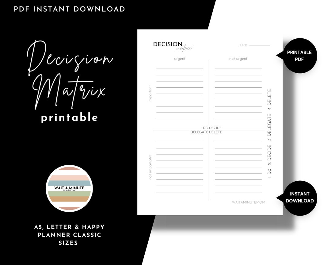 Minimalist Decision Matrix Printable, Priority Matrix Worksheet for ...