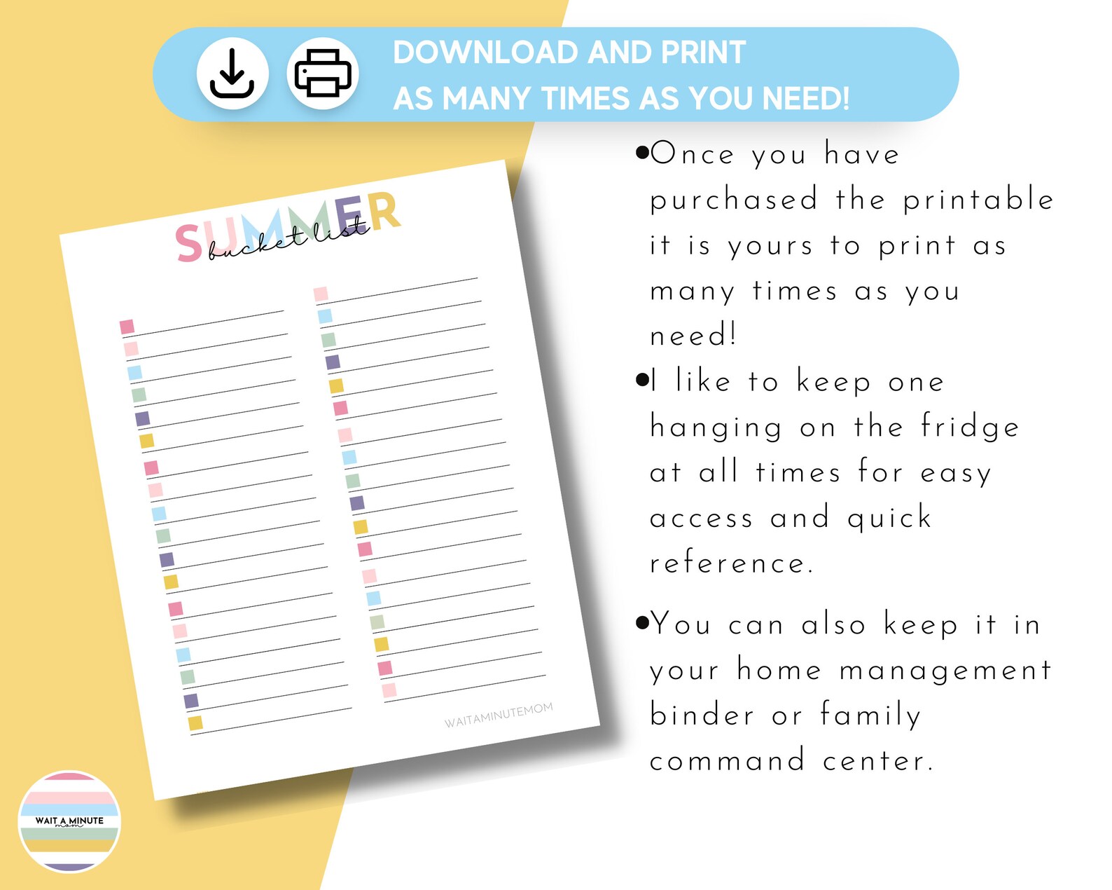 Blank Family Summer Bucket List Printable Poster Large Wall Sizes ...