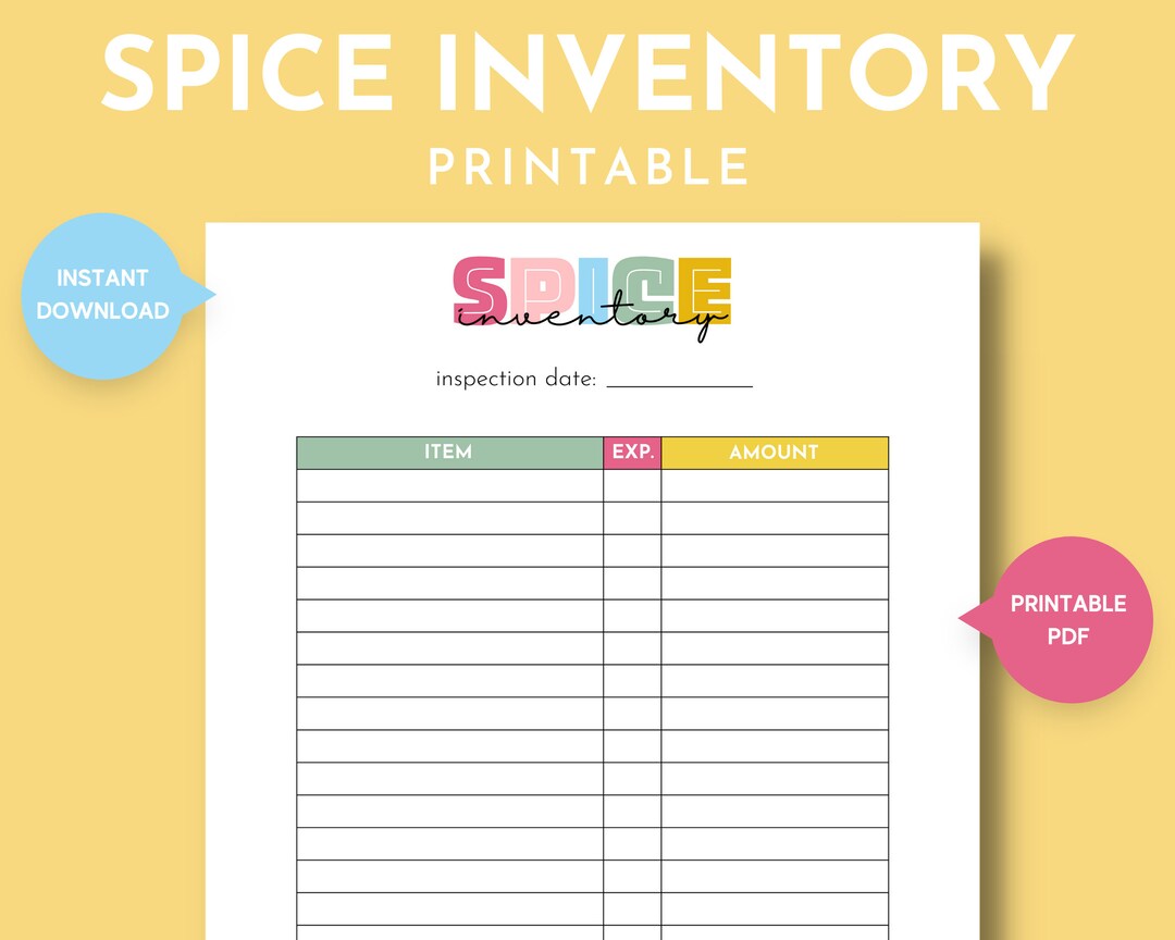 Kitchen Spices Inventory List Printable for Modern Homemaking, Herbs ...