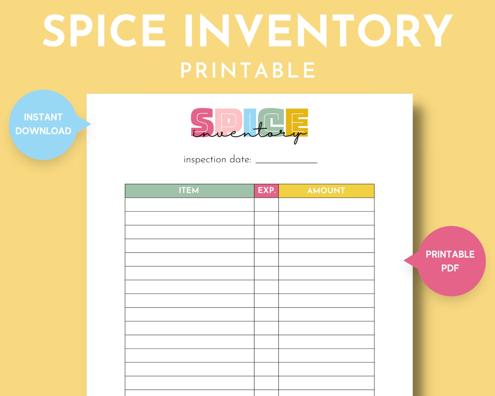 Kitchen Spices Inventory List Printable for Modern Homemaking, Herbs ...
