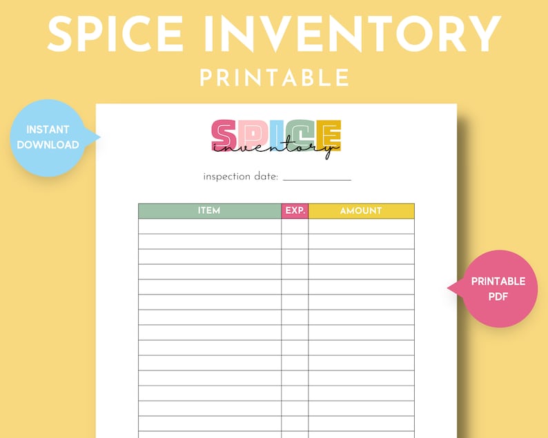 Kitchen Spices Inventory List Printable for Modern Homemaking, Herbs ...