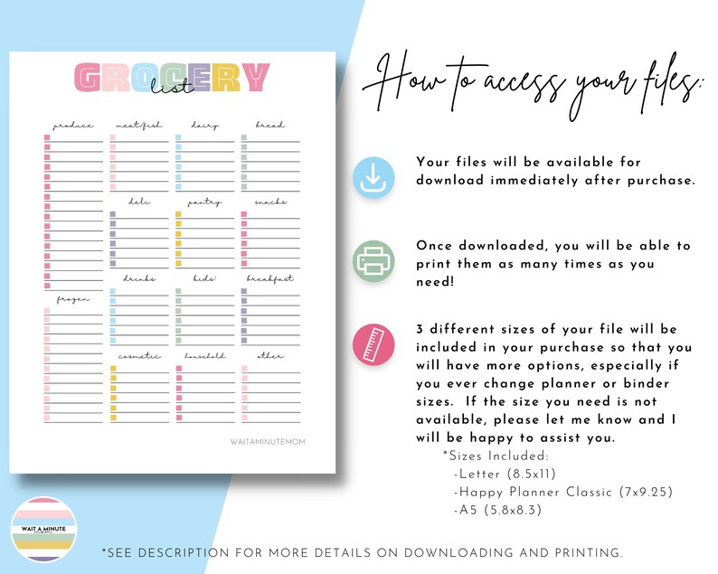 Simple Grocery Shopping Checklist With Sections, Organized Grocery ...