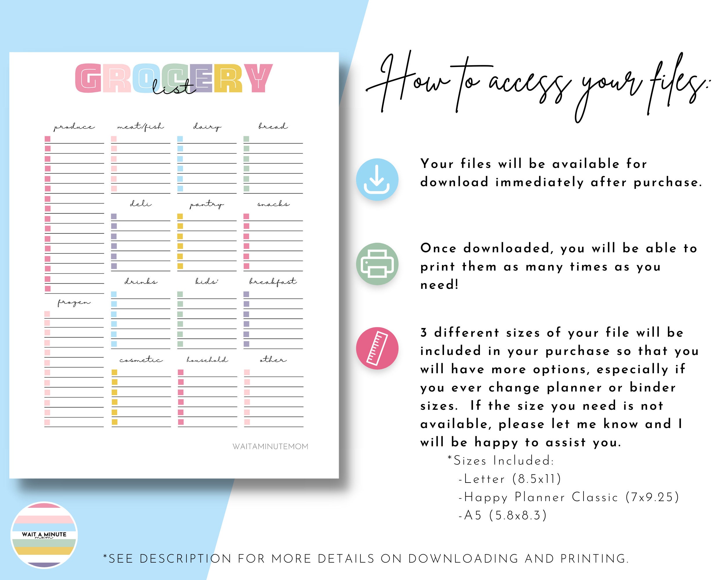 Simple Grocery Shopping Checklist With Sections, Organized Grocery ...
