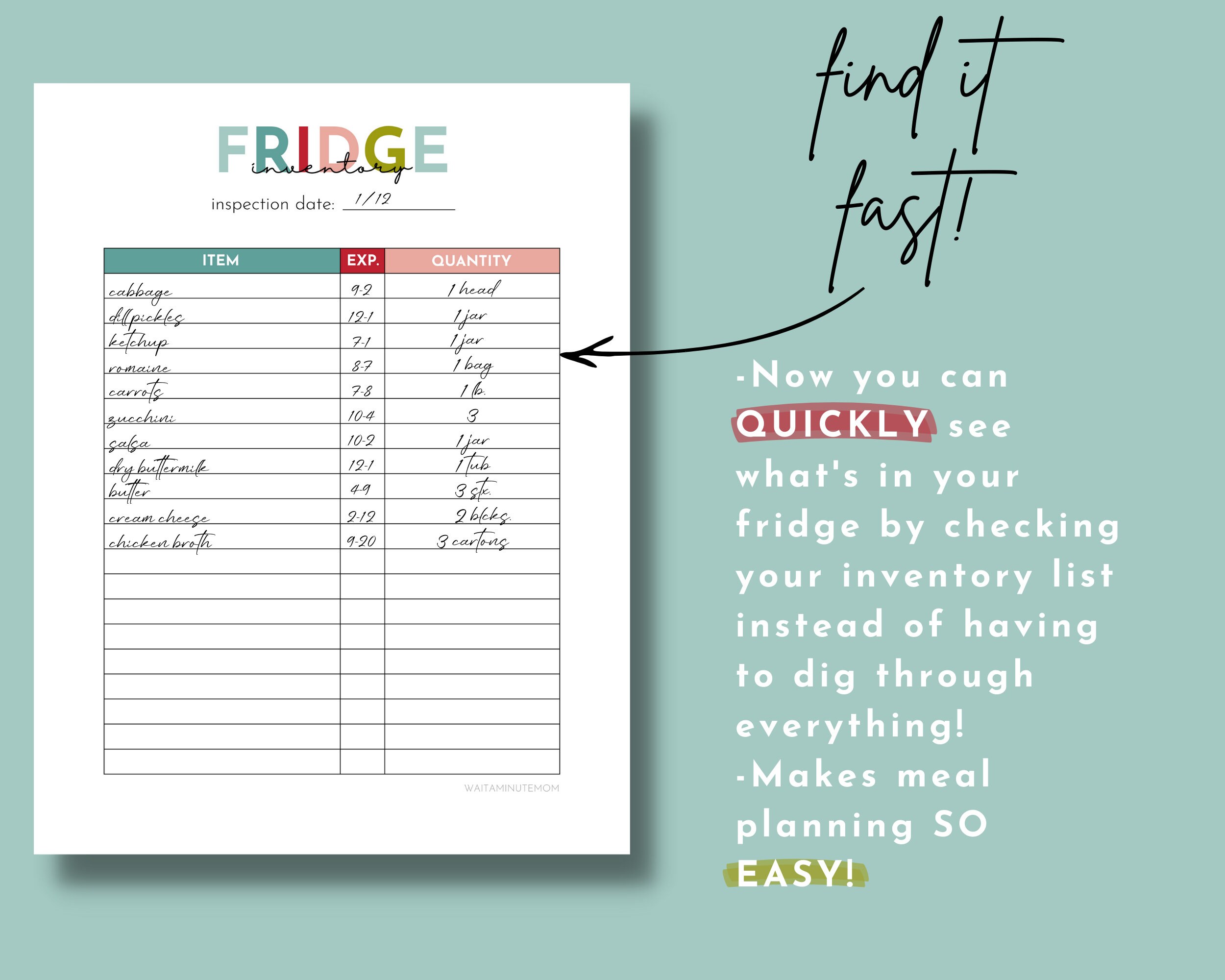 Printable Fridge Inventory, Fridge Inventory List, Fridge Contents ...