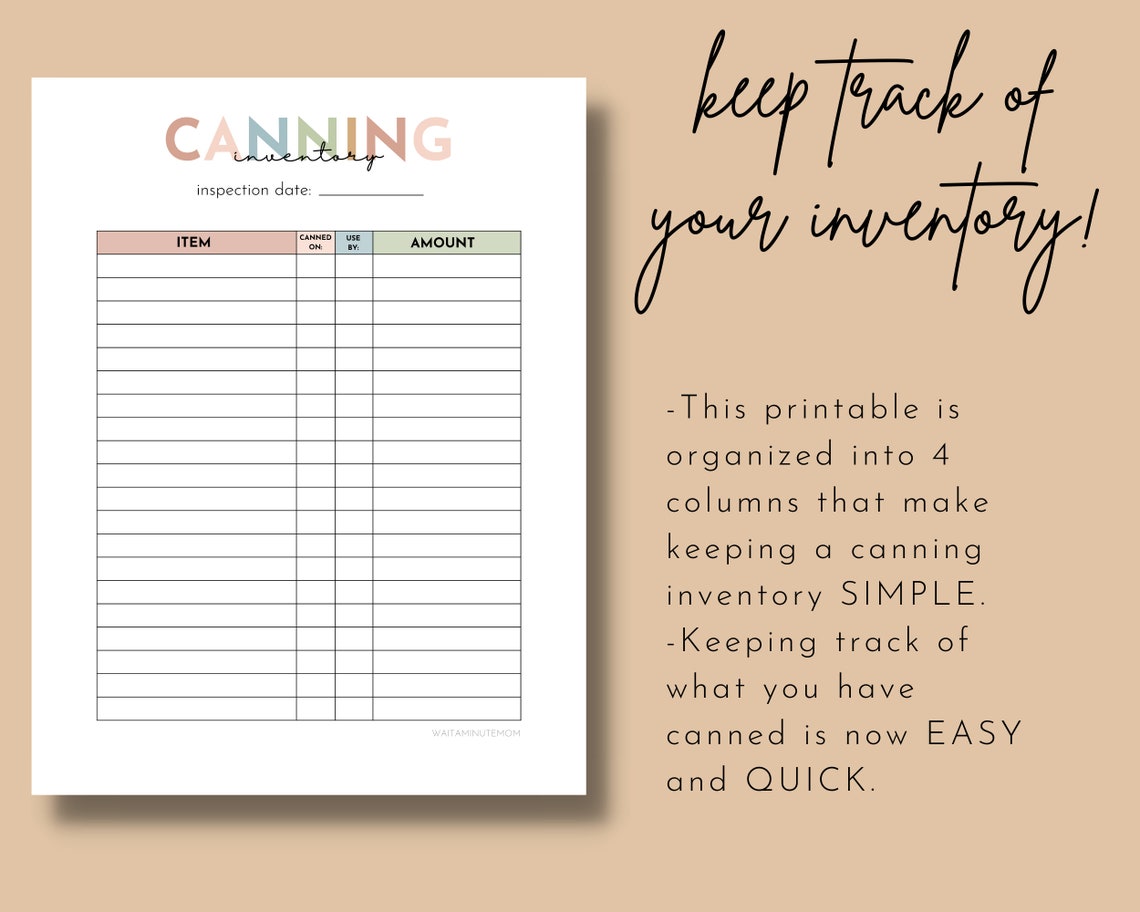 Canning Inventory List Printable, Simple Canning Stock List, Canning ...