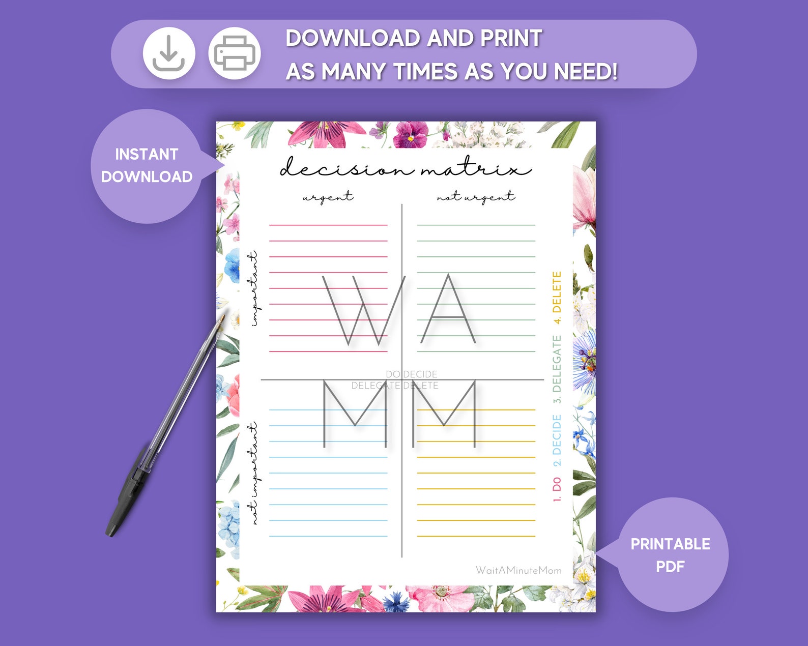 Decision Matrix Printable, Eisenhower Matrix, Task Triage Worksheet ...