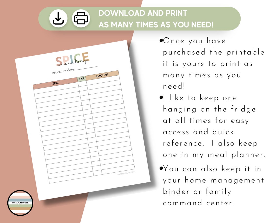 Spice Inventory List Printable, Kitchen Inventory, Food Spices Stock ...