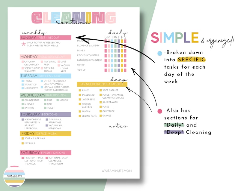 Simple Weekly Cleaning Schedule Printable, Busy Mom Cleaning Checklist ...