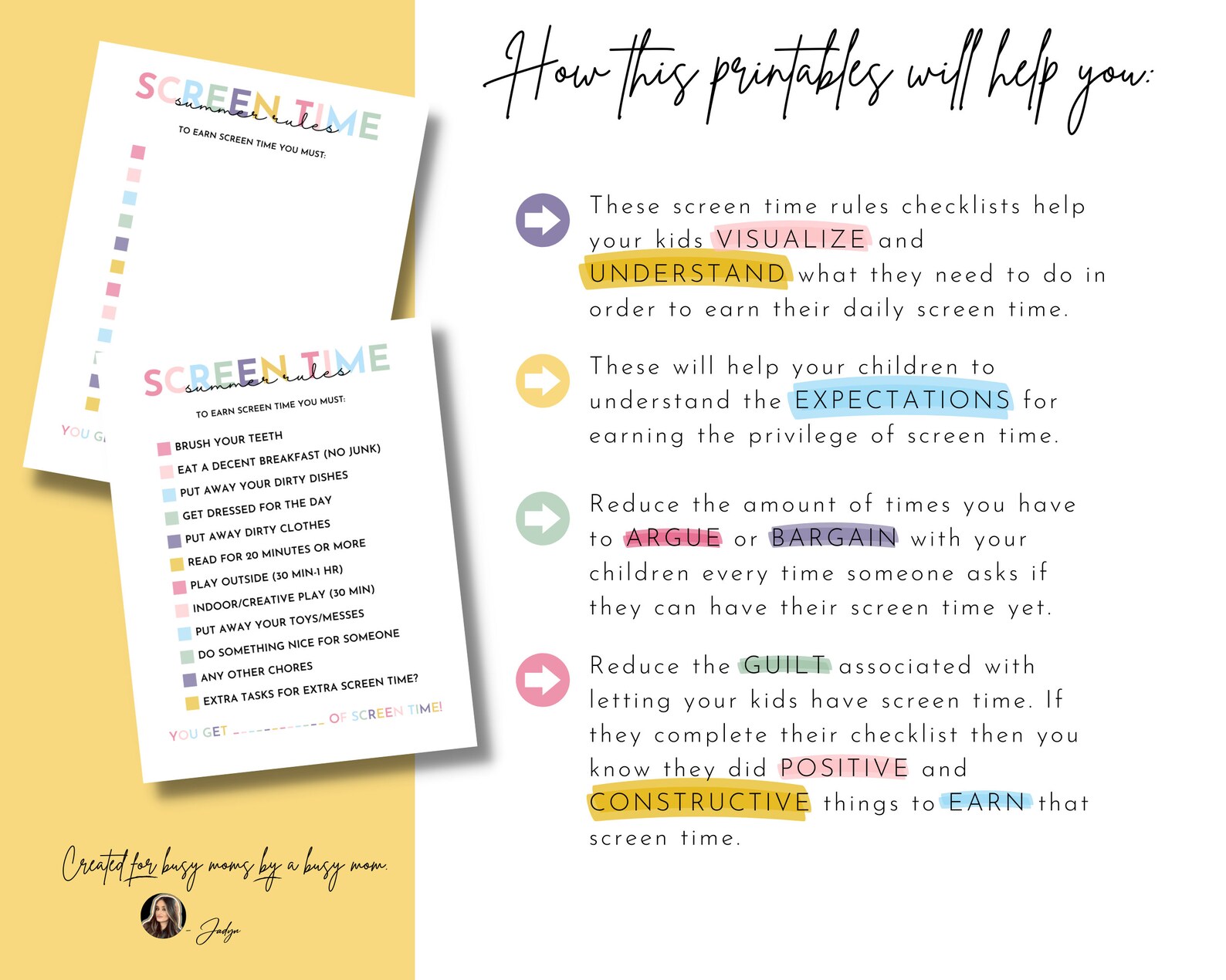 Summer Screen Time Rules Checklist Printable, Screen Time Chart, Earn ...