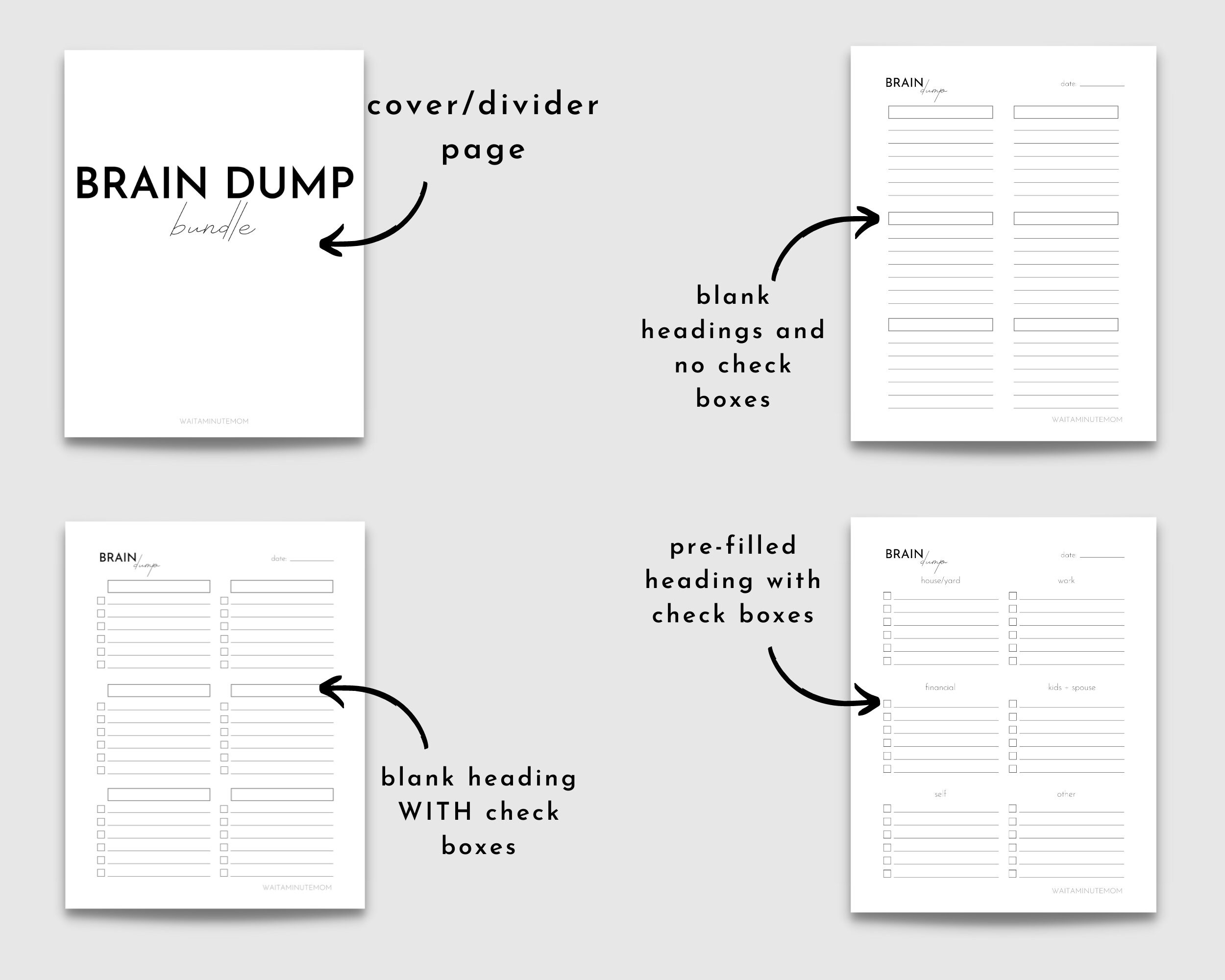 Minimalist Brain Dump Printable Worksheets Bundle, for Busy and ...