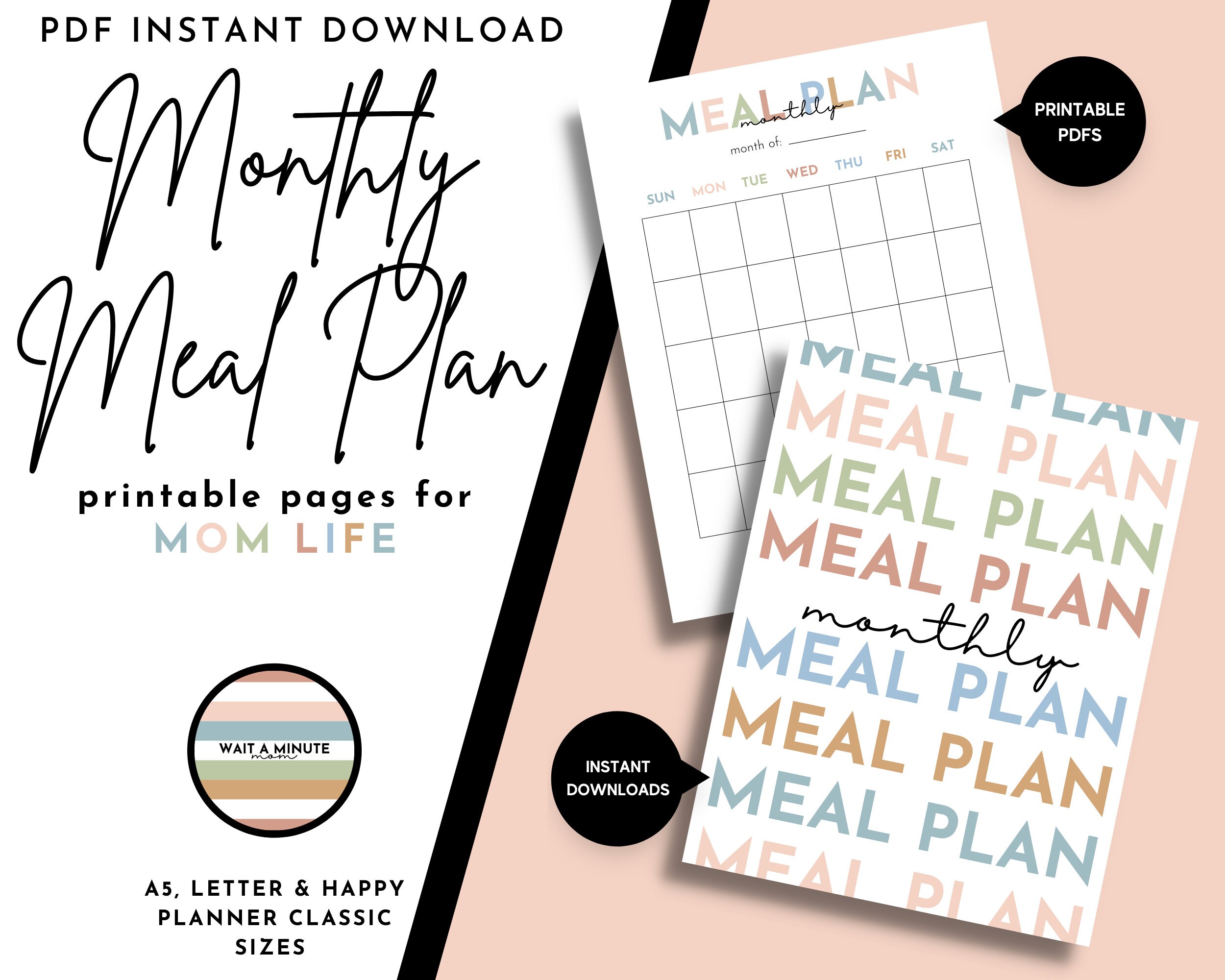 Monthly Meal Plan Printable, Meal Plan Calendar, Monthly Menu Plan ...