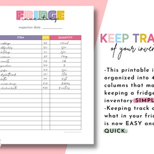 Refrigerator Inventory Log Printable for Kitchen Organization and Meal ...
