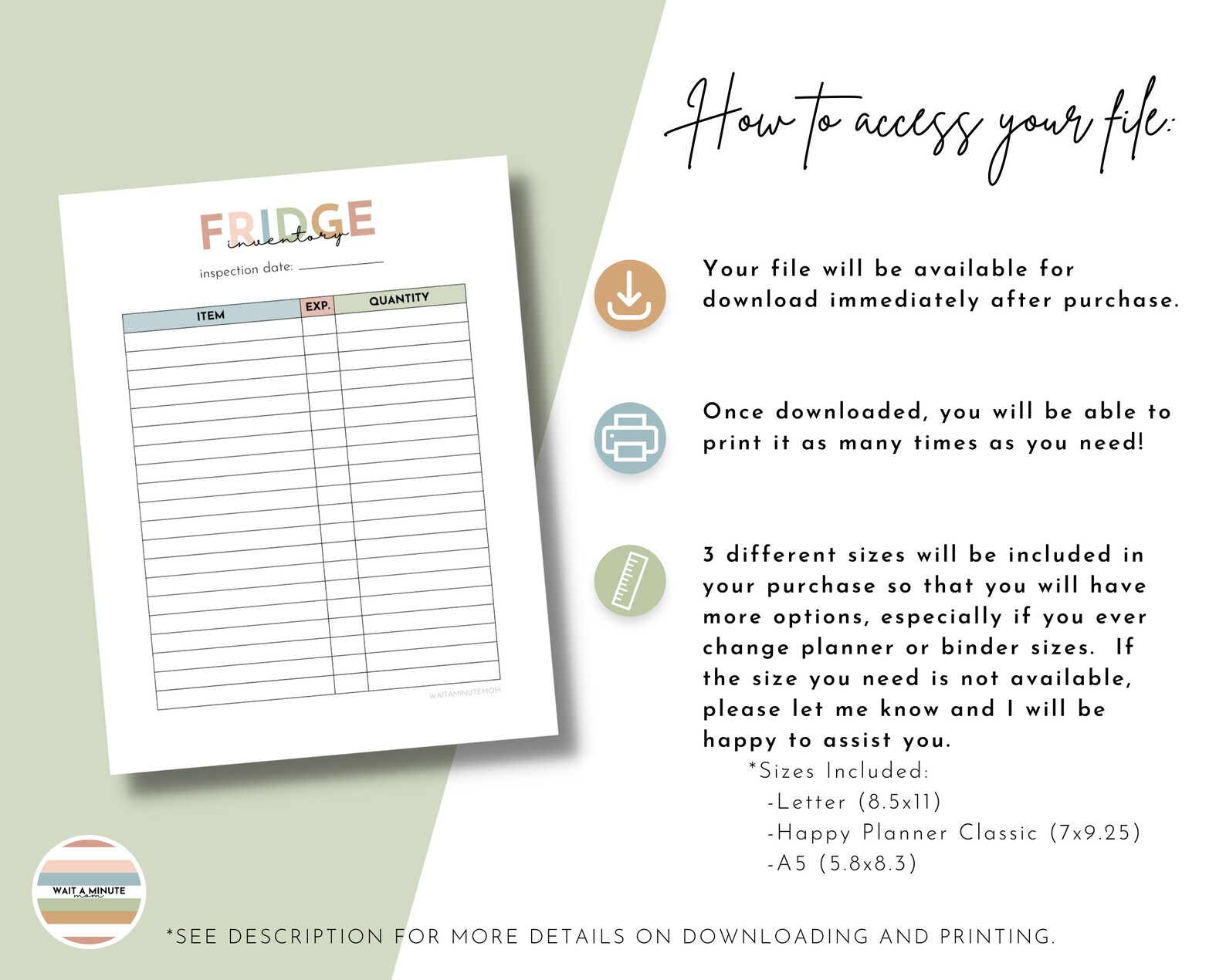 Simple Fridge Inventory List Printable, Fridge Contents Tracker, Family ...