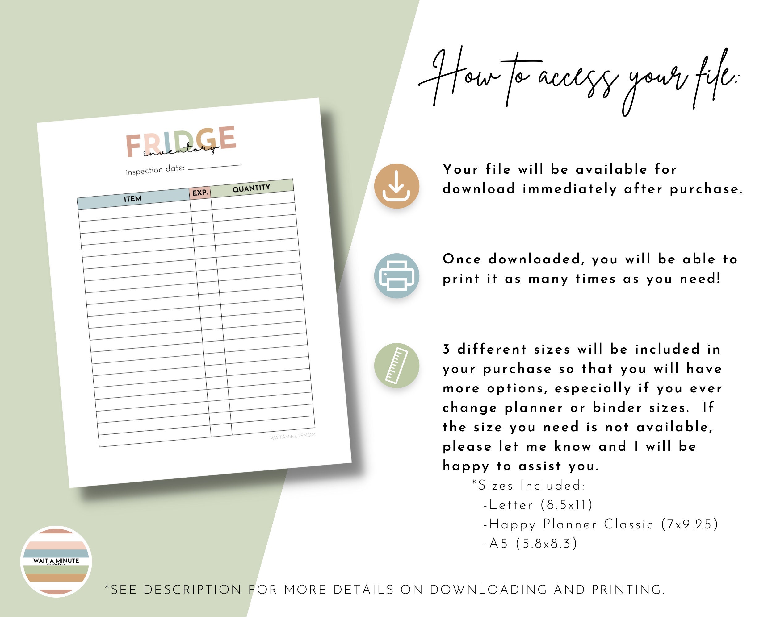 Simple Fridge Inventory List Printable, Fridge Contents Tracker, Family ...