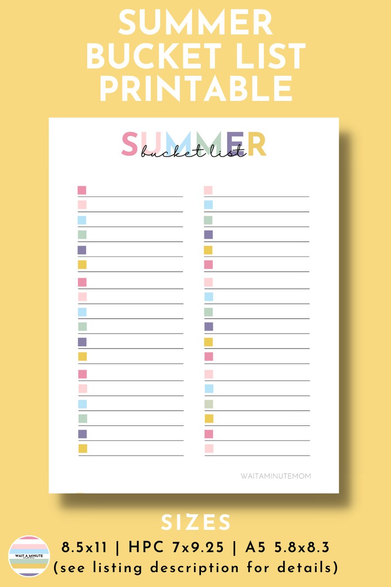Blank Family Summer Bucket List Printable, Summer Printables for ...