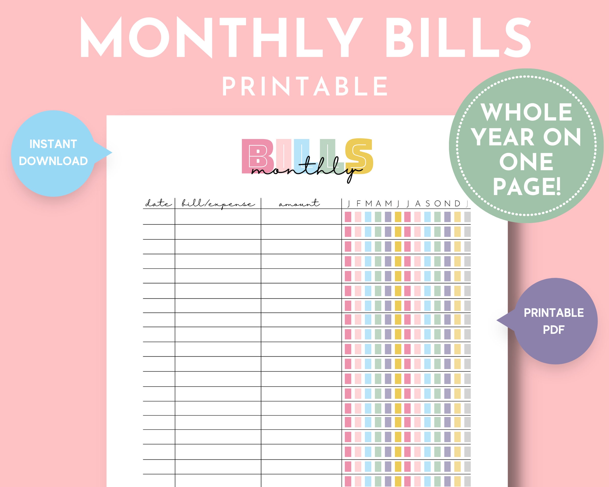 Monthly Bills Checklist Printable, Payments Tracker, Bill Payment ...