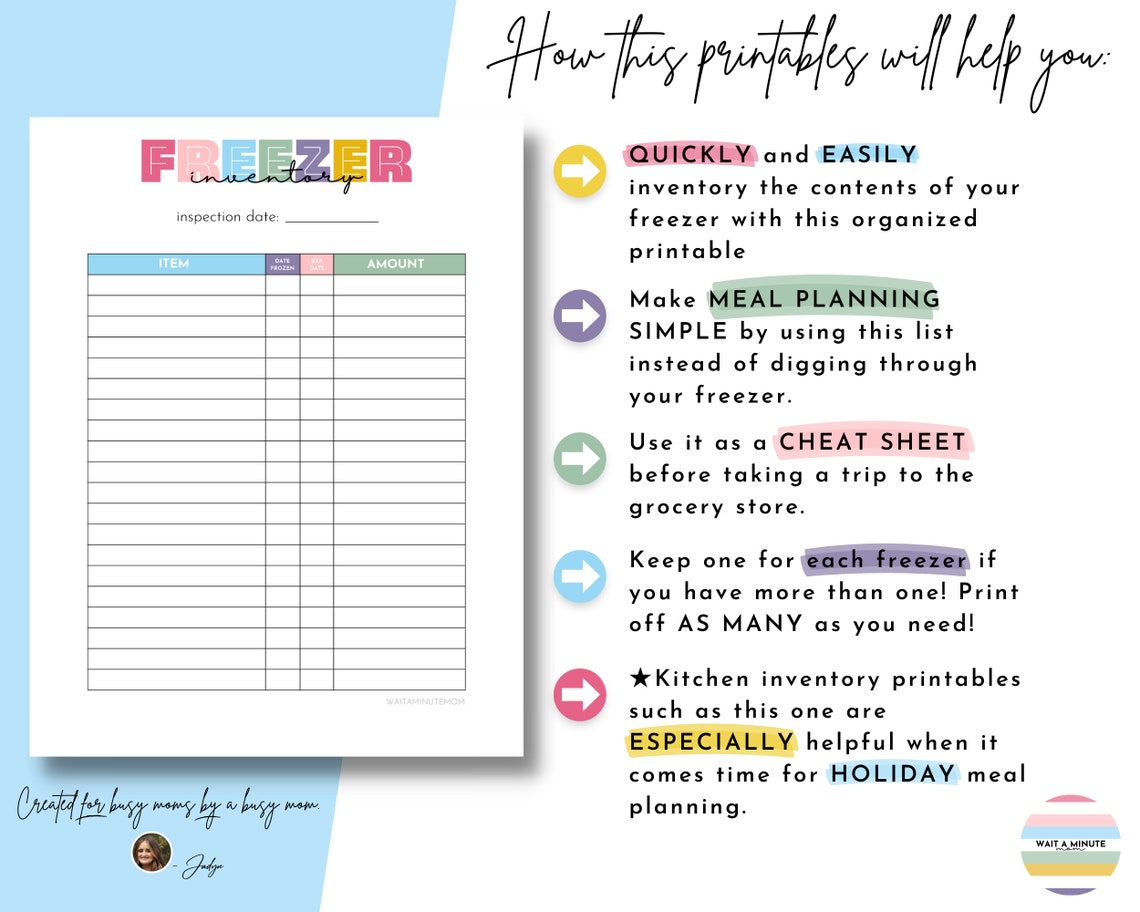 Freezer Inventory Log Printable, Simple Freezer Contents Tracker ...