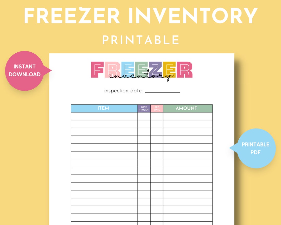 Kitchen Inventory Freezer Storage Log Printable, Frozen Food Supply ...