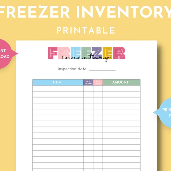 Printable Freezer Inventory Sheet - Etsy