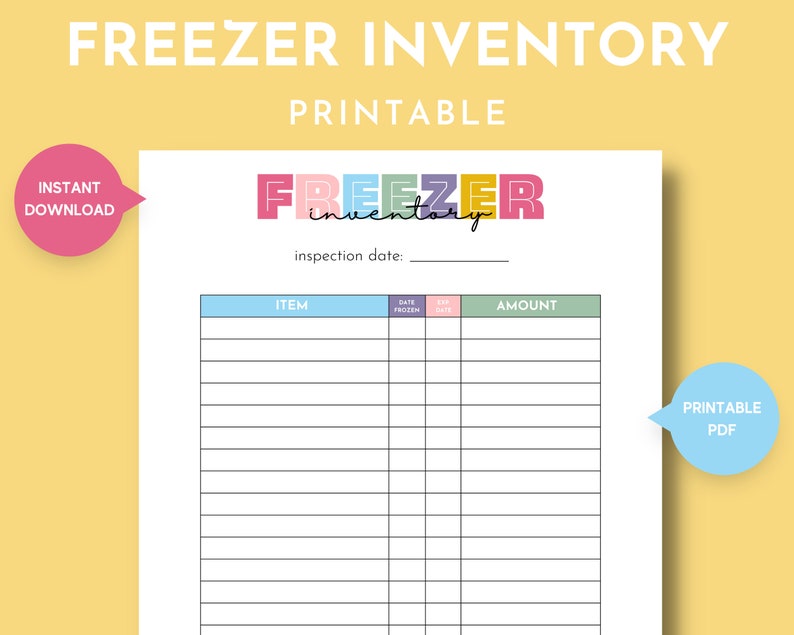 Kitchen Inventory Freezer Storage Log Printable, Frozen Food Supply ...