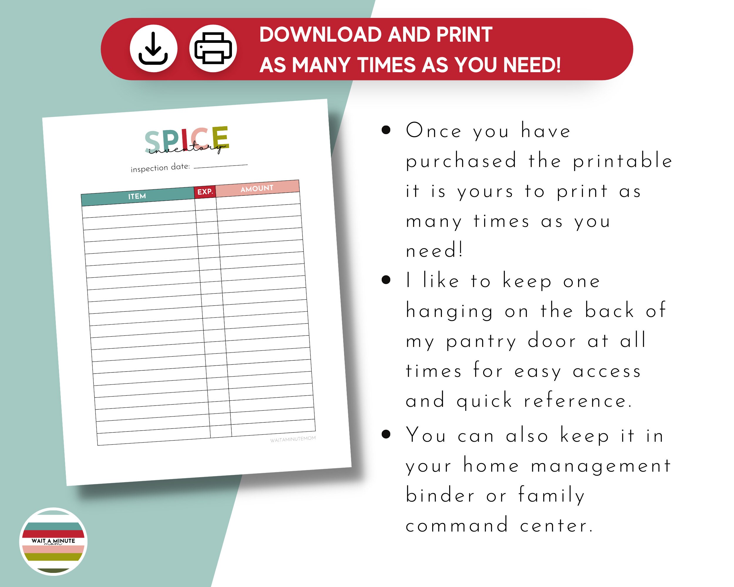 Printable Spice Inventory, Herbs and Spices List, Kitchen Inventory ...
