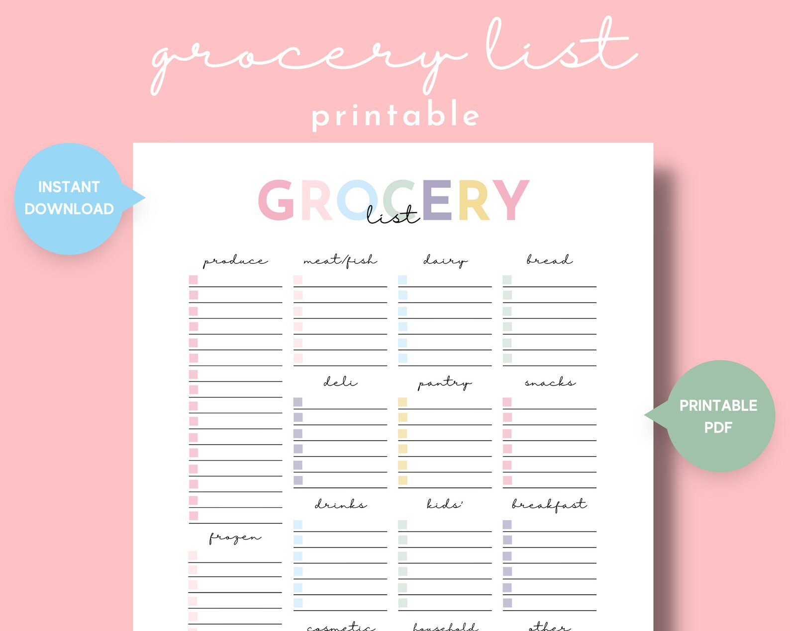 Simple Grocery List Printable With Categories, Grocery Store Checklist ...
