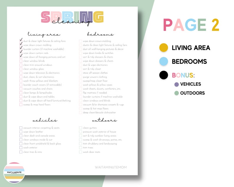 Room by Room Spring Cleaning Checklist Printable, Whole House Spring ...