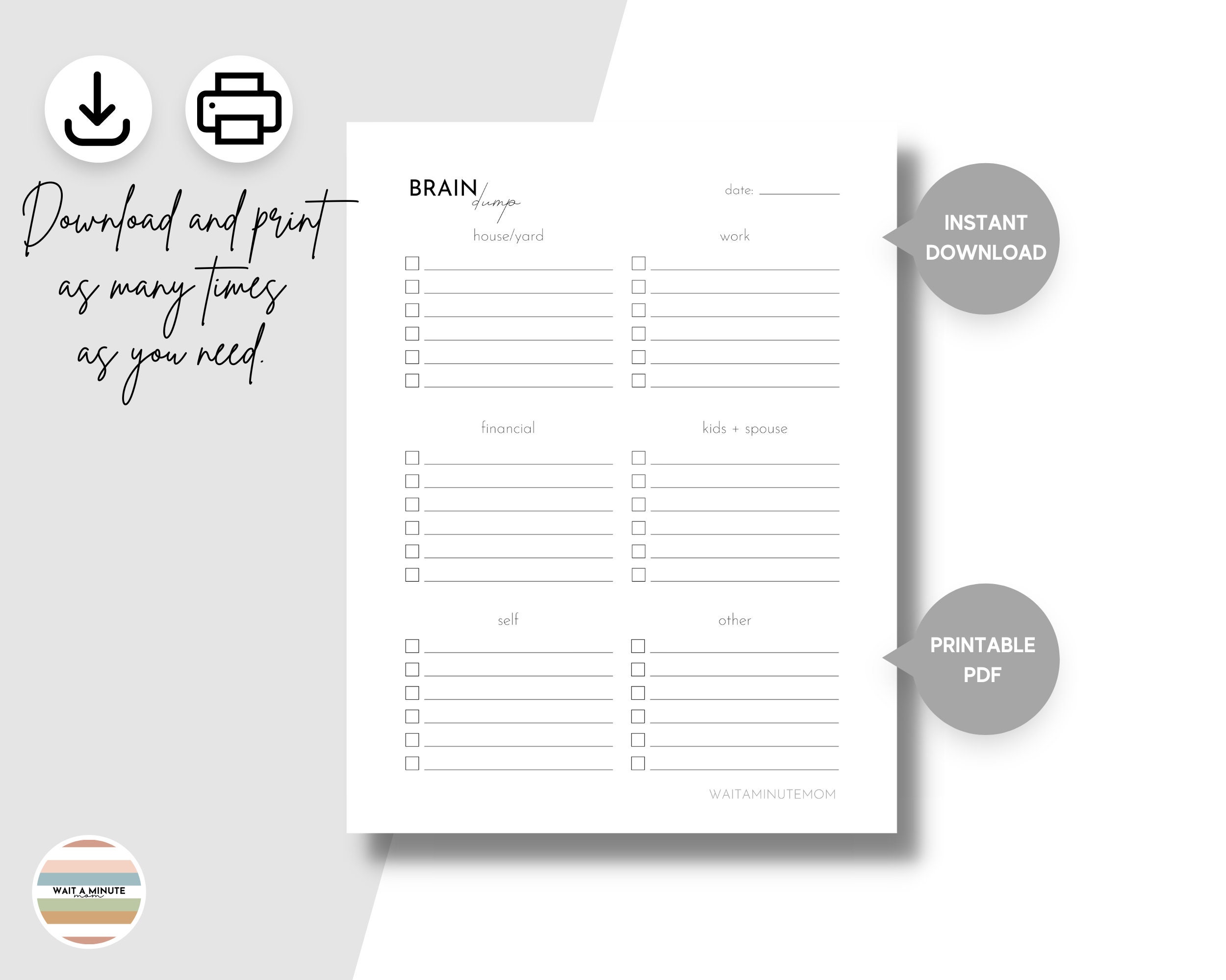 Printable Minimalist Brain Dump Page Thought Dump Mind Dump - Etsy