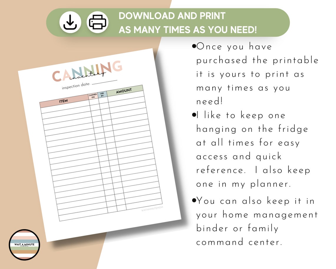 Canning Inventory List Printable, Simple Canning Stock List, Canning ...