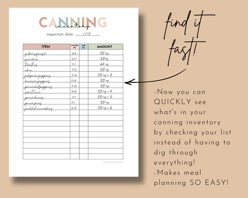 Canning Inventory List Printable, Simple Canning Stock List, Canning ...