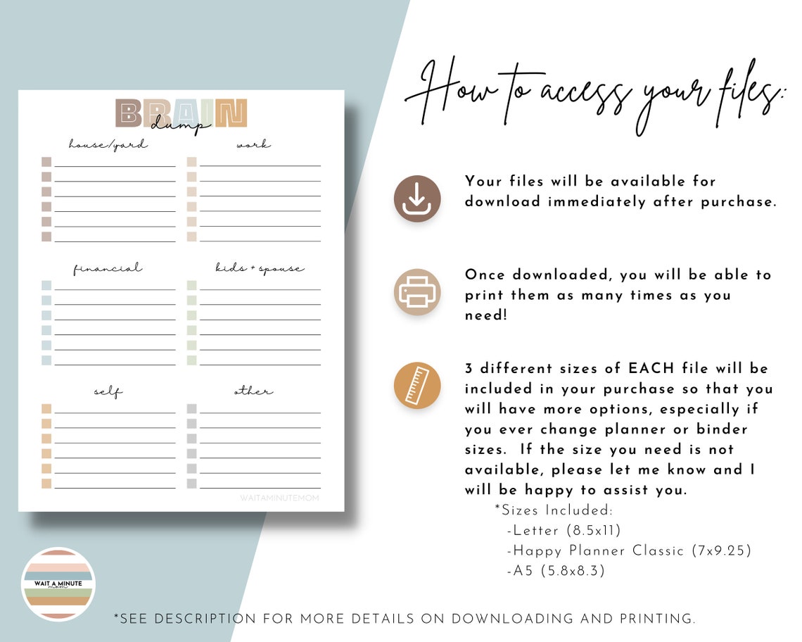 Brain Dump for Busy Moms Printable, Thought Organizer Worksheet, Mind ...