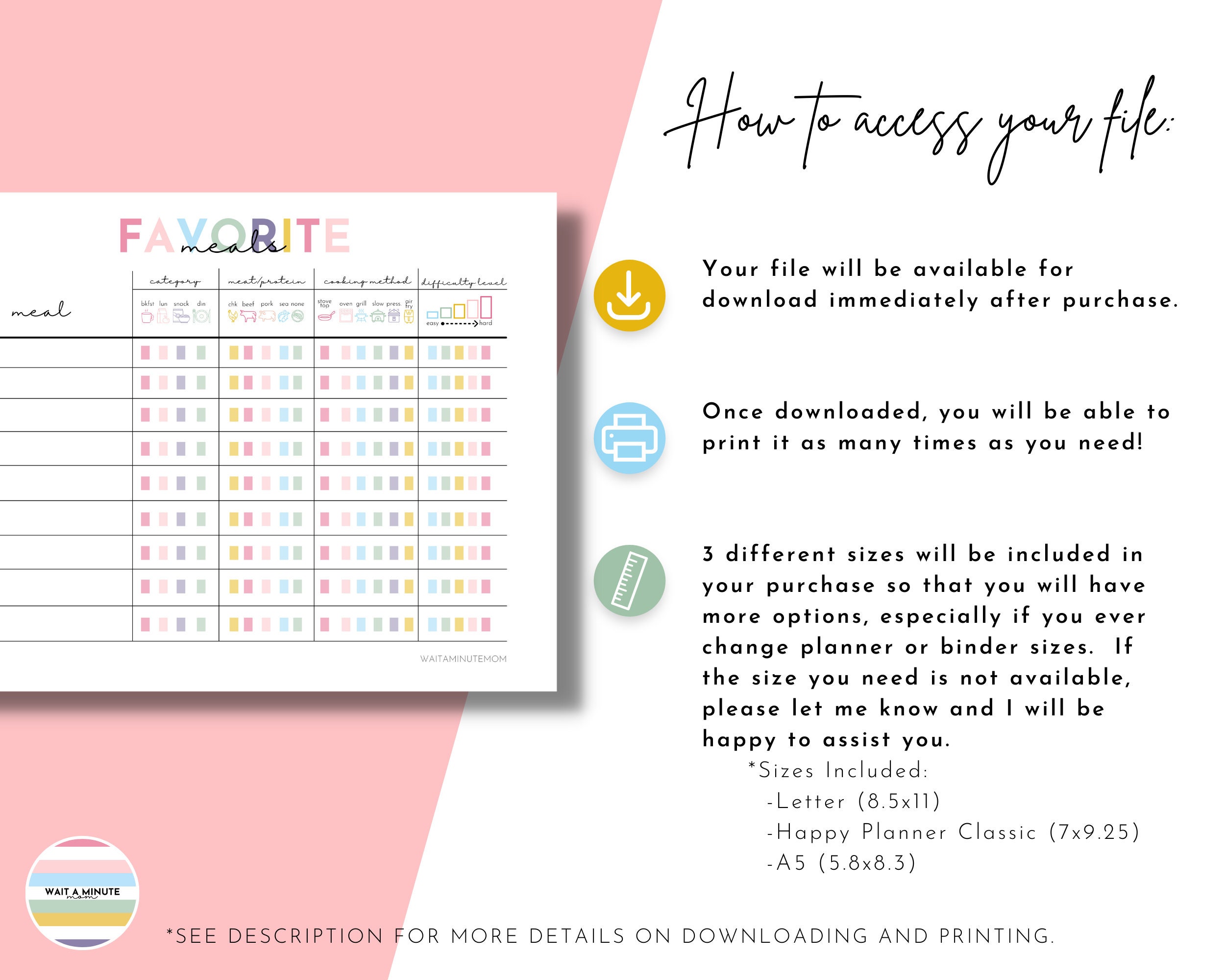 Favorite Family Meals Printable List With Air Fryer Section, Go to Meal ...