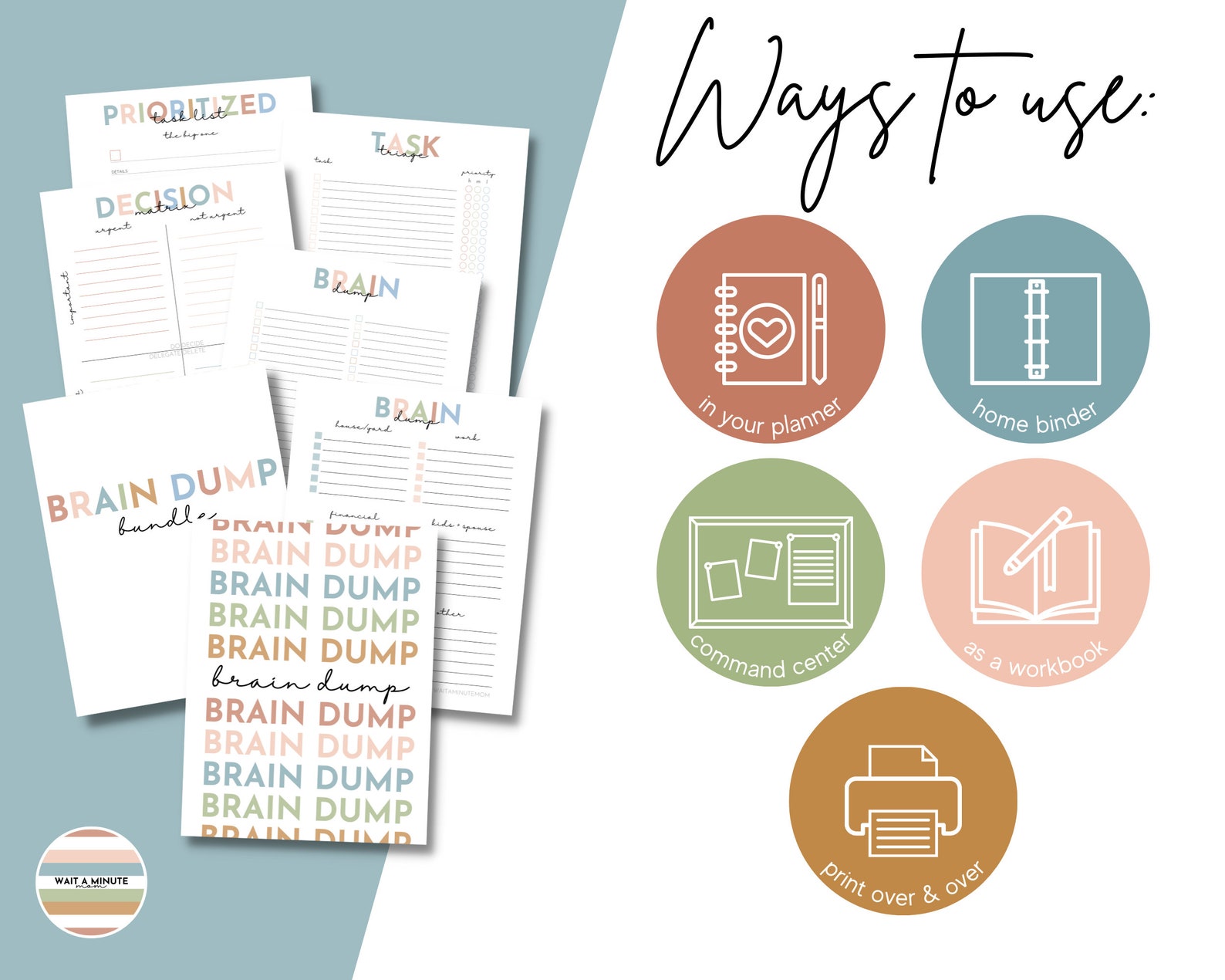 Brain Dump Printable Bundle, Decision Matrix, Thought Organizer ...