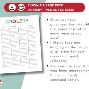 Printable Grocery List With Categories, Grocery Store Checklist ...