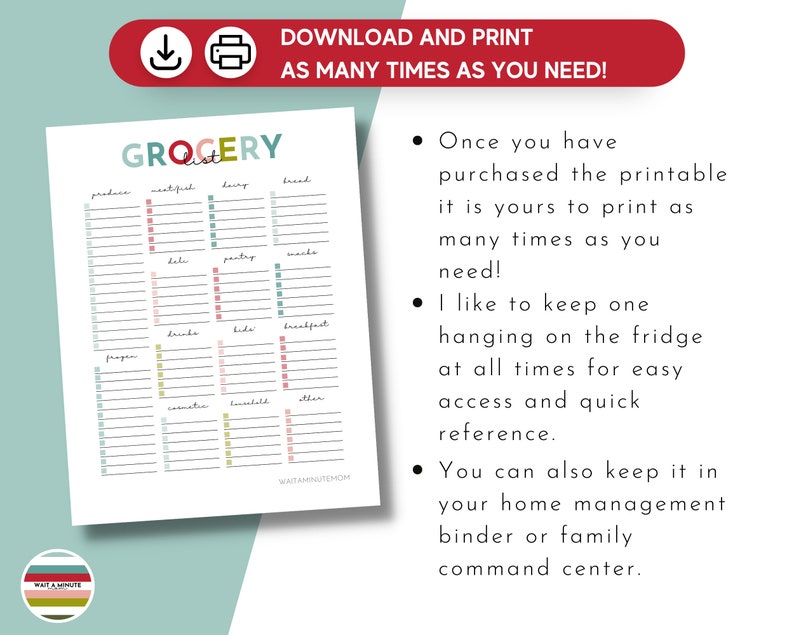 Printable Grocery List With Categories, Grocery Store Checklist ...