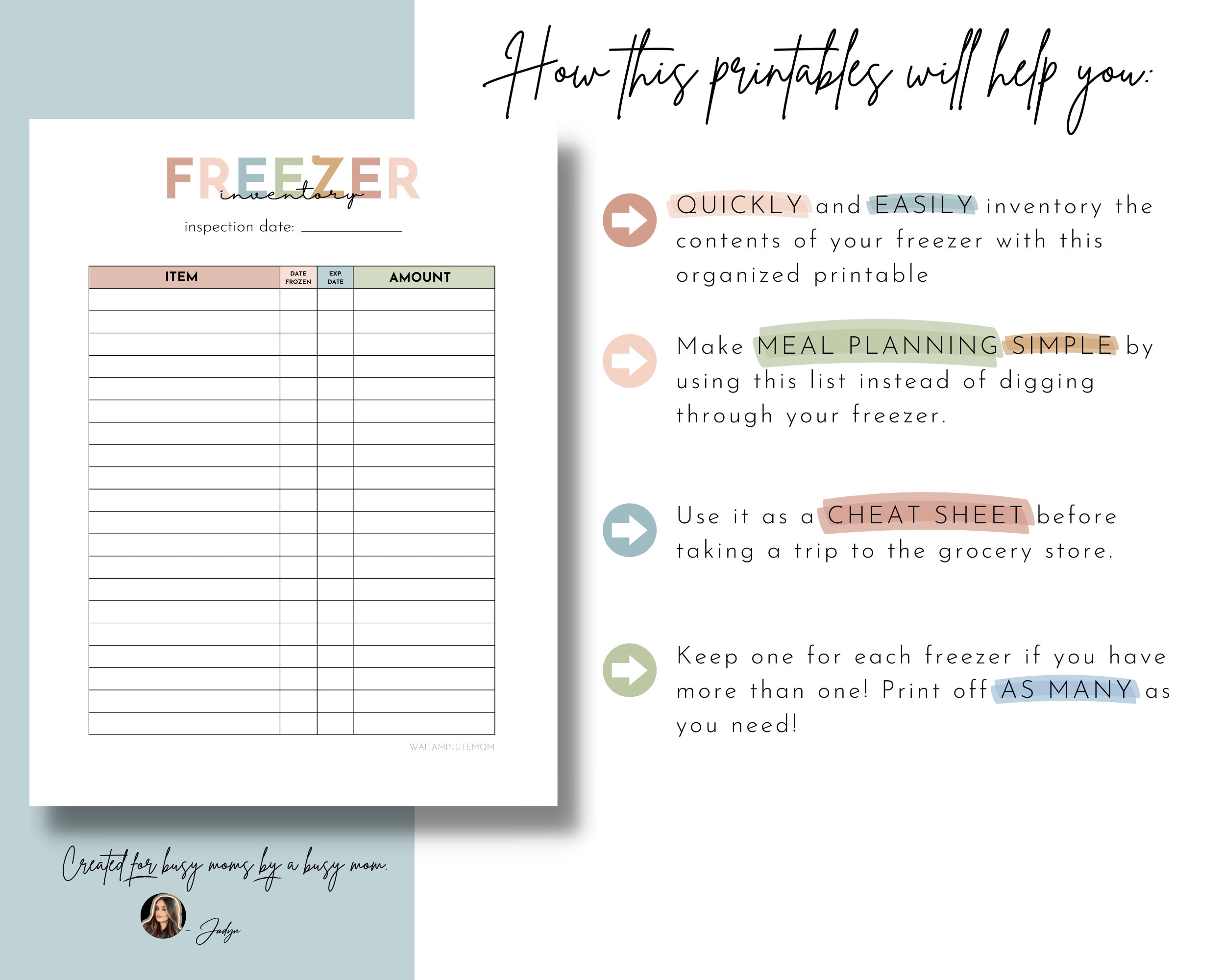 Freezer Inventory Printable, Simple Freezer Contents Tracker, Frozen ...