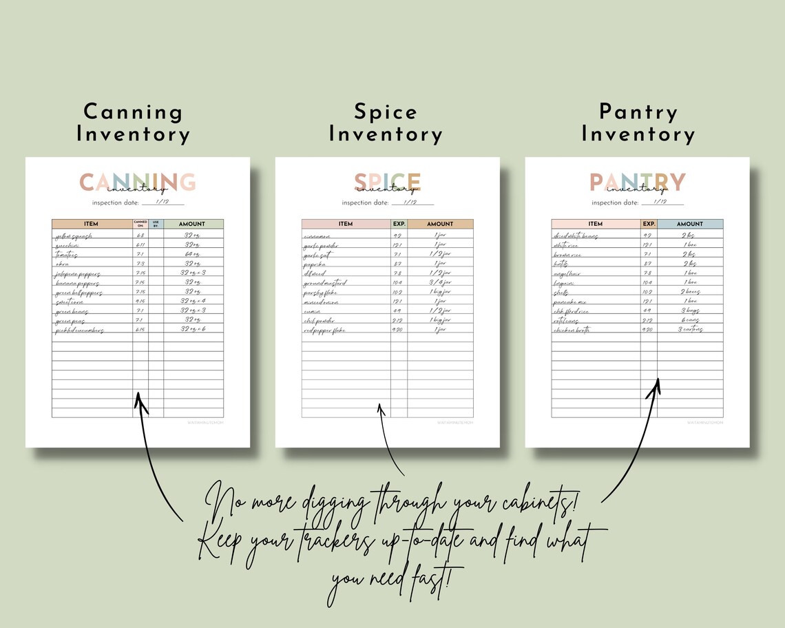Kitchen Inventory Lists Printables Bundle, Food Storage Inventory ...